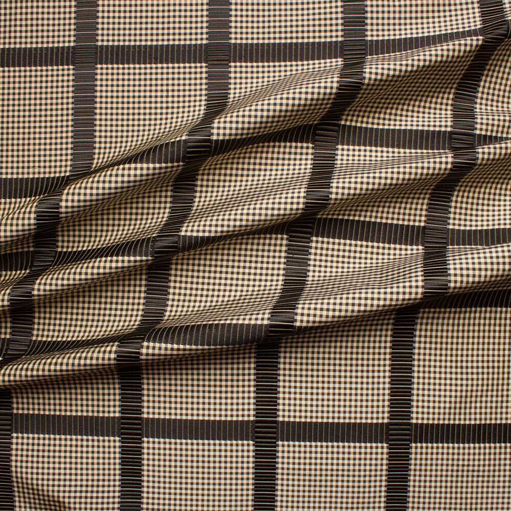 Beige/Black Silk Shantung | Checkered Fabric