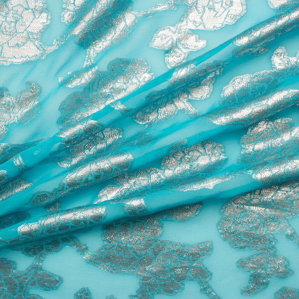 Turquoise/Silver Metallic Silk Lamé | Metallic Fabric