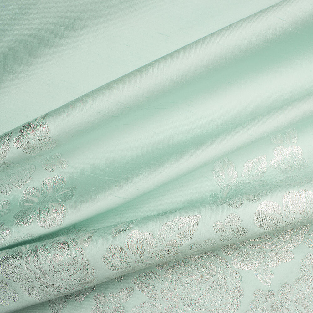 Mint Floral Silk Shantung | Glossy Material