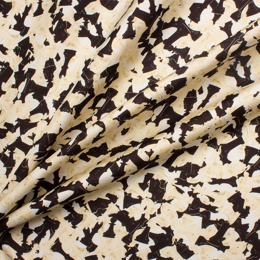 Cream 'Chess Pieces' Printed Silk Twill | Charmeuse Fabric