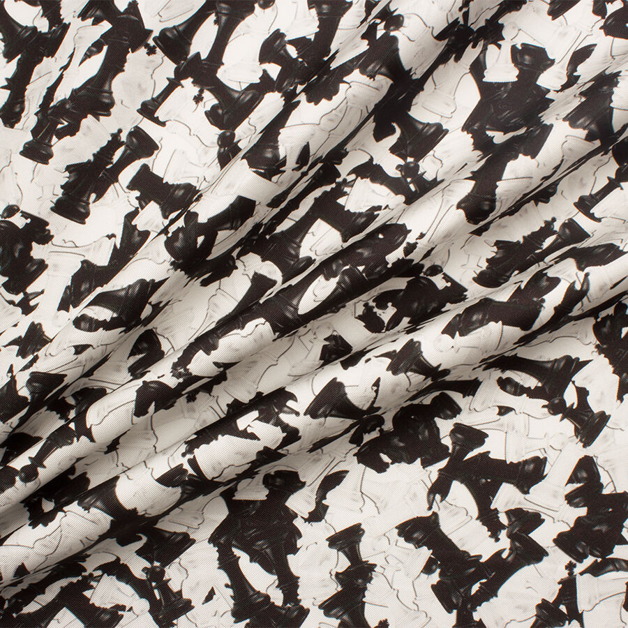Monochrome 'Chess Pieces' Printed Twill | Pure Silk