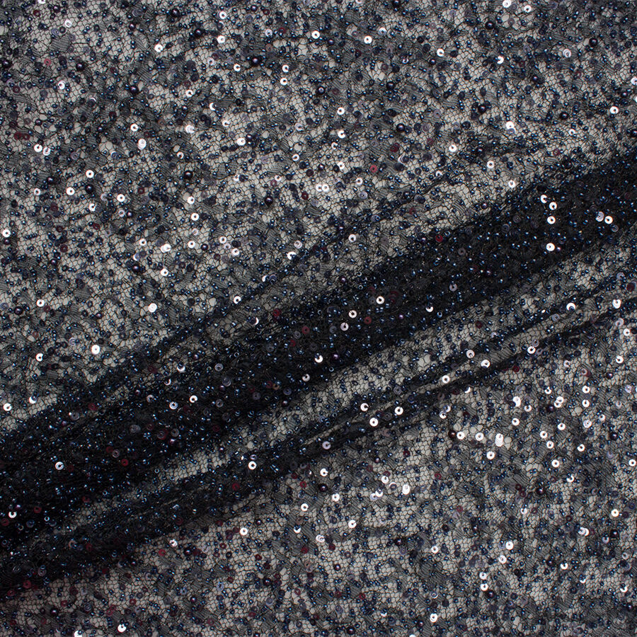 Black Hand Beaded Lace | Embellished Cloth