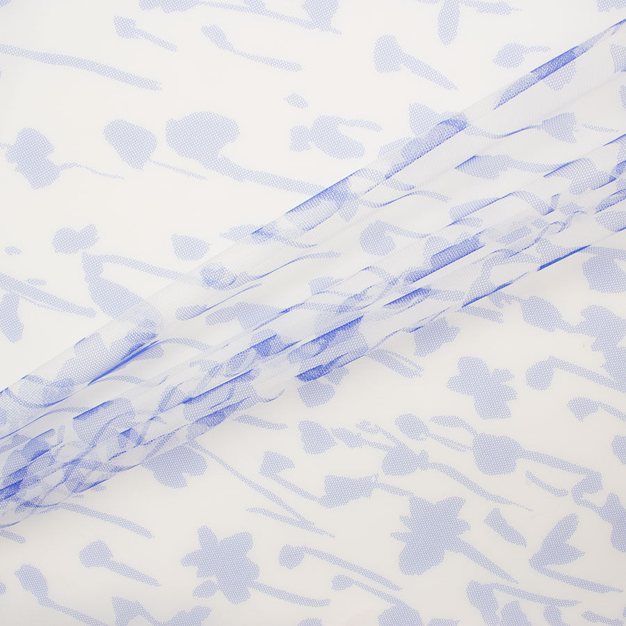 Blue Floral Printed Tulle | Weave Cloth