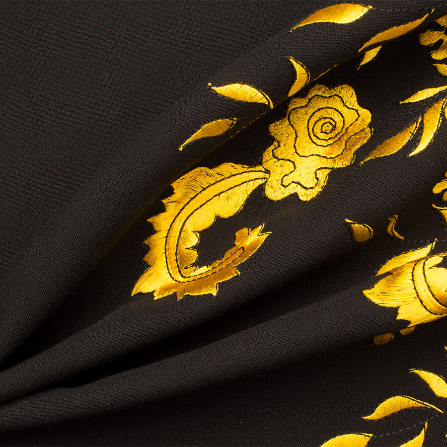 Black/Yellow Wool with Floral Border | Luxury Cloth