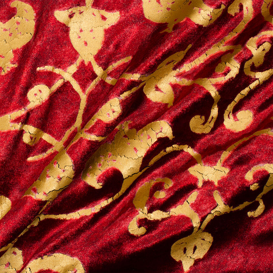 Deep Red & Gold Velvet | Vicose Silk Fabric
