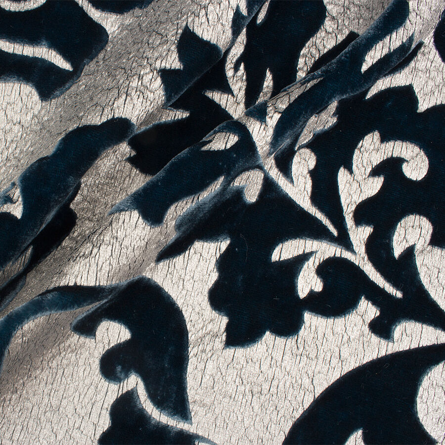 Blue & Silver Laminated Velvet | Metallic Fabric