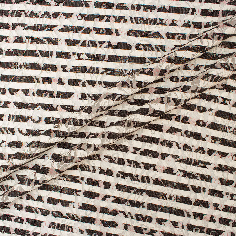 Black/Ivory Printed Stretch Lace | Viscose Fabric