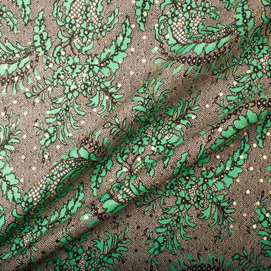 Mint Green & Ivory Gold Cotton | Laminated Material
