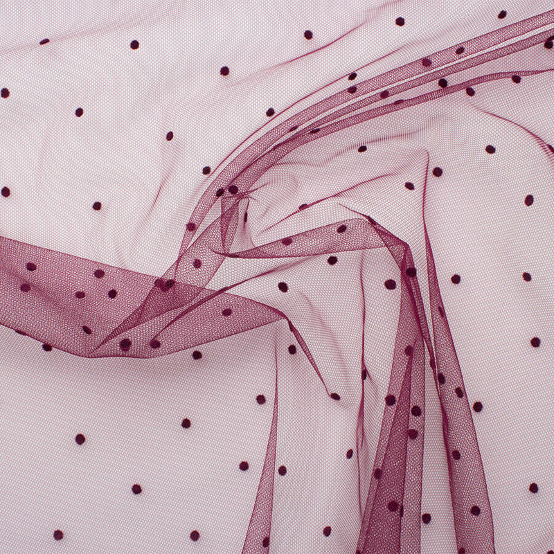 Bordeaux Flocked Spot Tulle | Polyamide