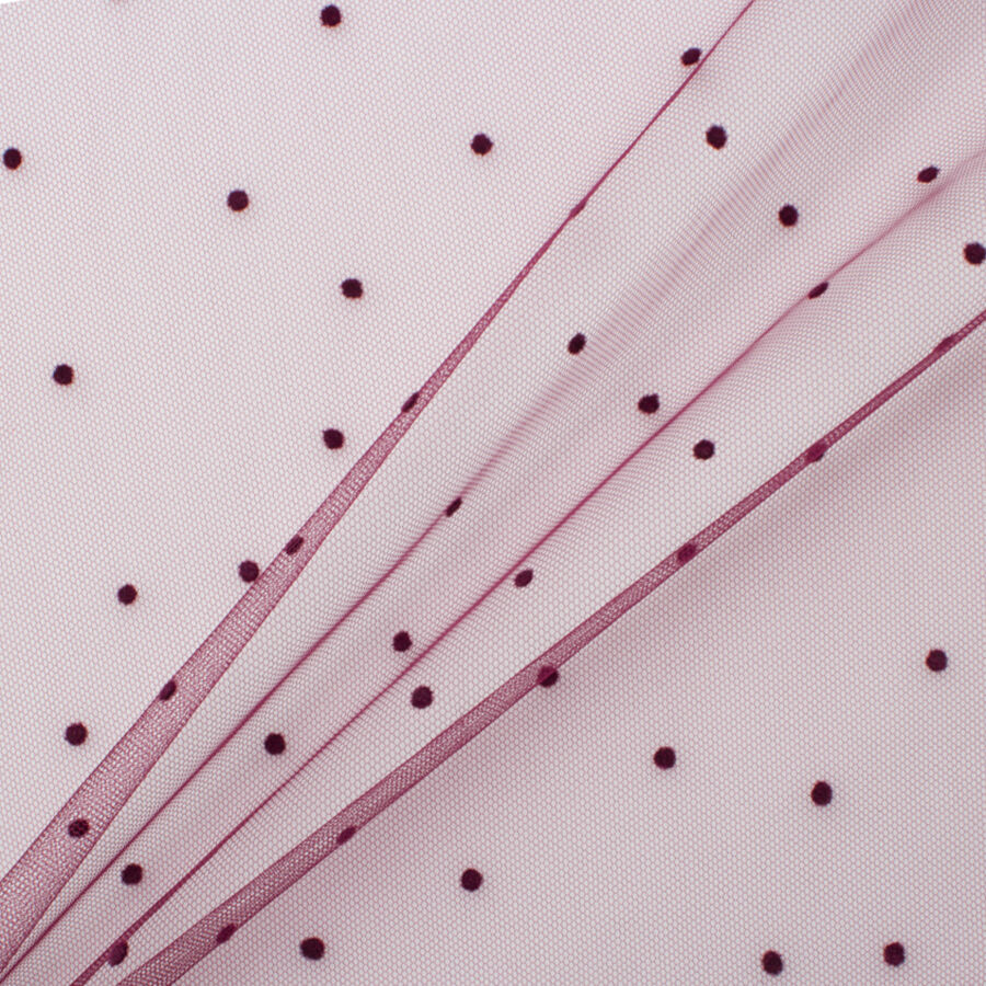Bordeaux Flocked Spot Tulle | Polyamide