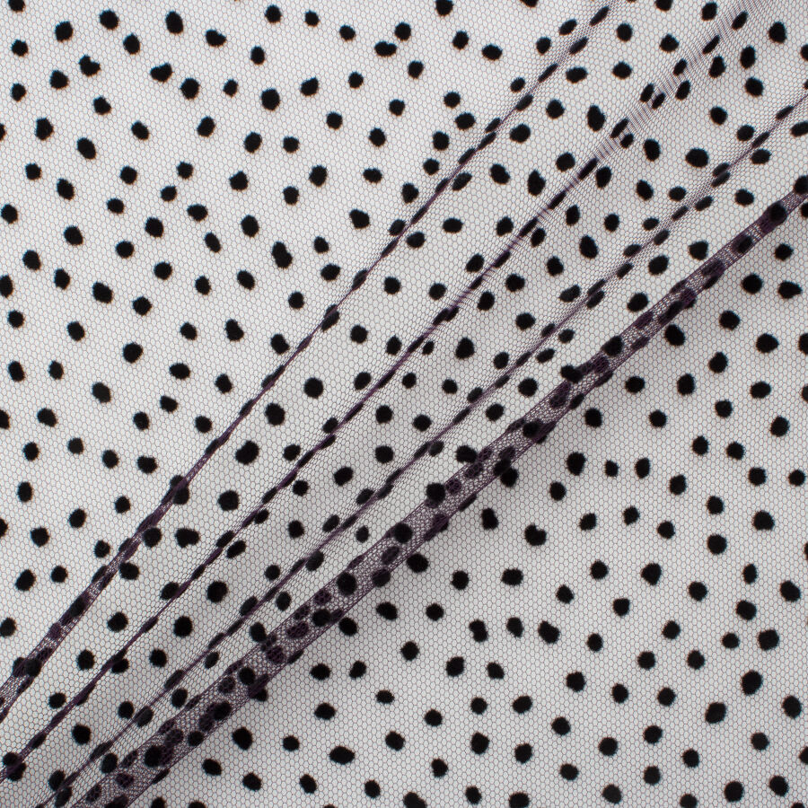 Black Flocked Spot Purple Tulle | Spotted Fabric