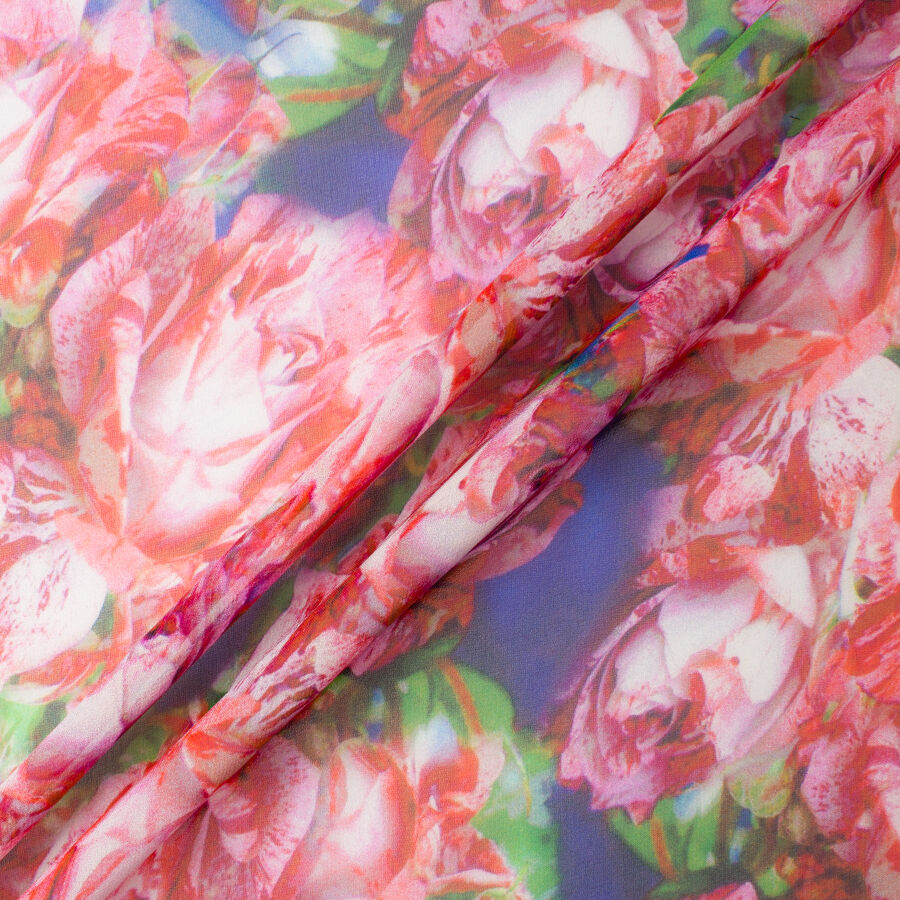 Red & Pink Floral Printed Silk | Sheer Cloth