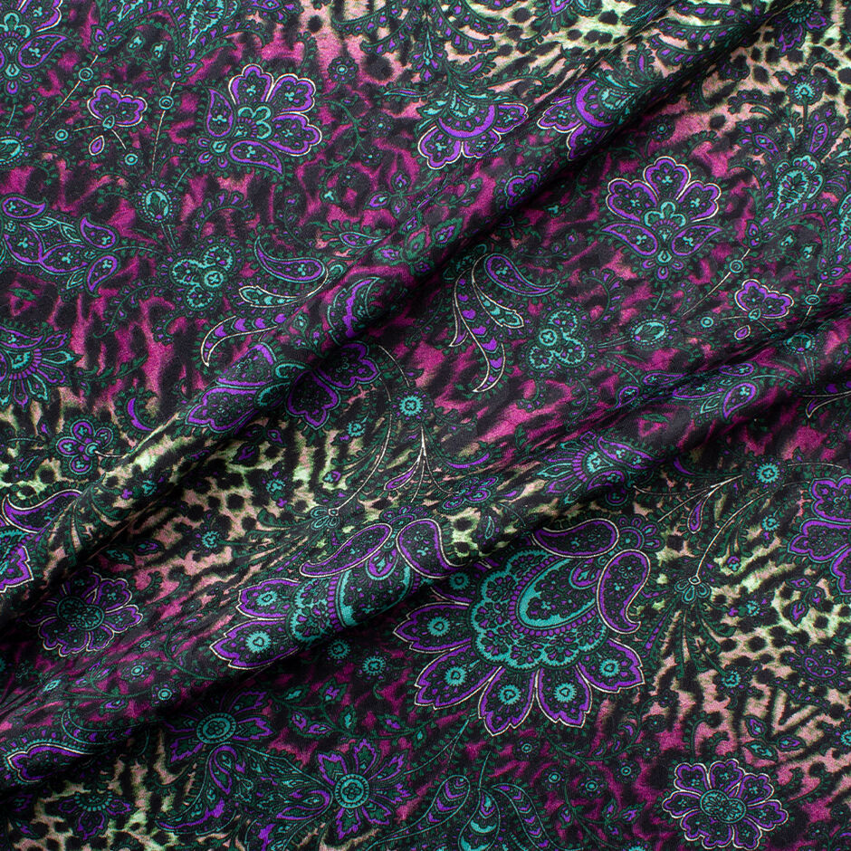 Multi-Coloured Floral & Animal Silk | Weave Fabric