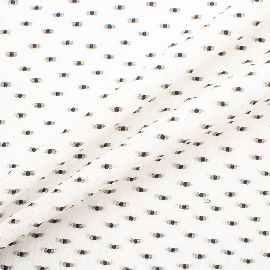 Black Spotted Ivory Poly Jacquard | Poly Blend Fabric