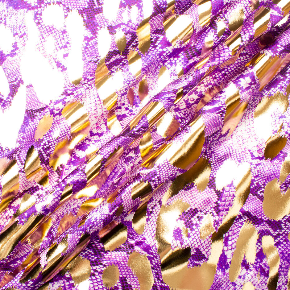 Purple Snake Printed Lamé Silk | Sheer Material