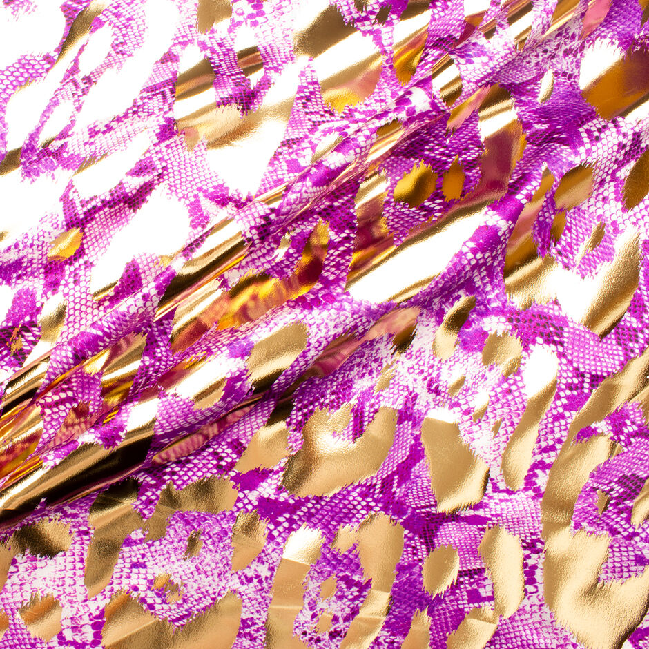 Violet Printed Laminated Silk | Sheen Material