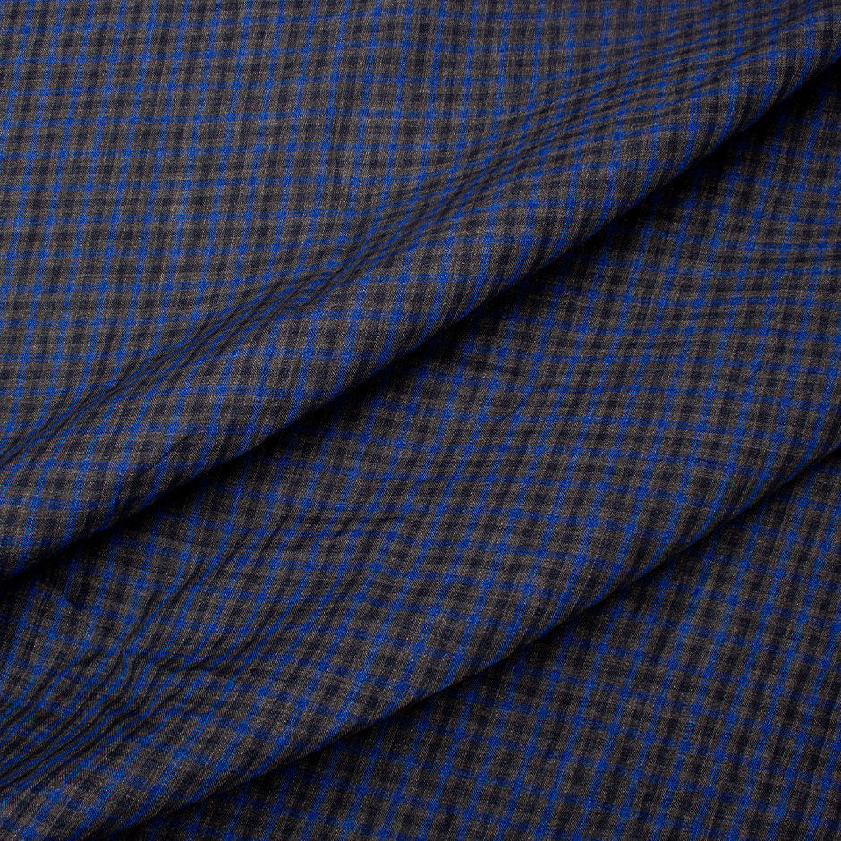 Blue & Grey Check Linen | Pure Linen Fabric