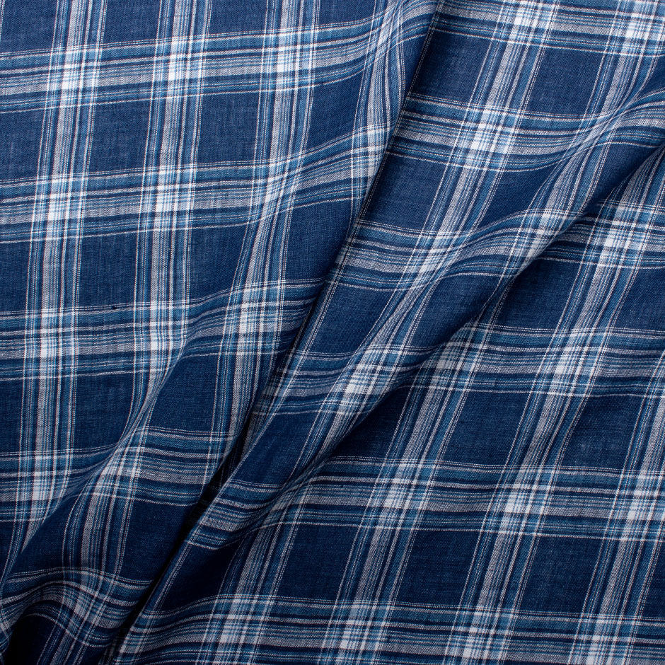 Blue & White Checkered Linen | Lightweight Linen
