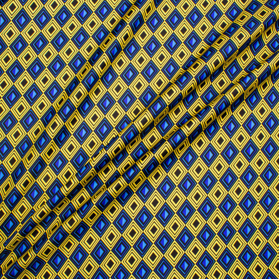 Blue, Yellow & Black Geometric Printed Silk Twill (A 1.90m Piece)