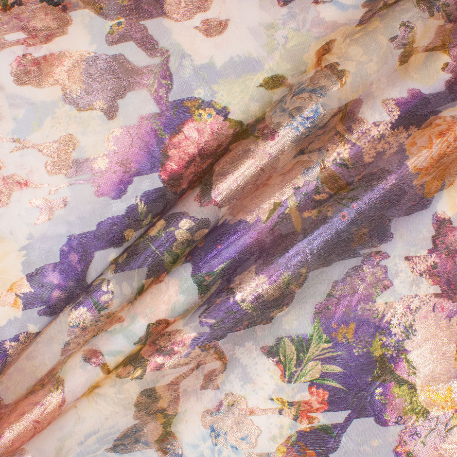 Floral Printed Metallic Silk Organza | Shop Couture Fabric