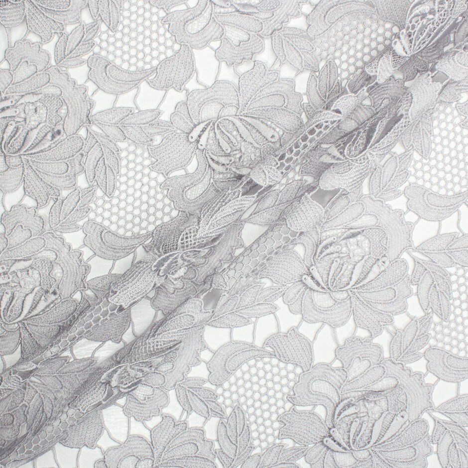 Grey 3D Floral Guipure Lace | Fine Lace Fabric
