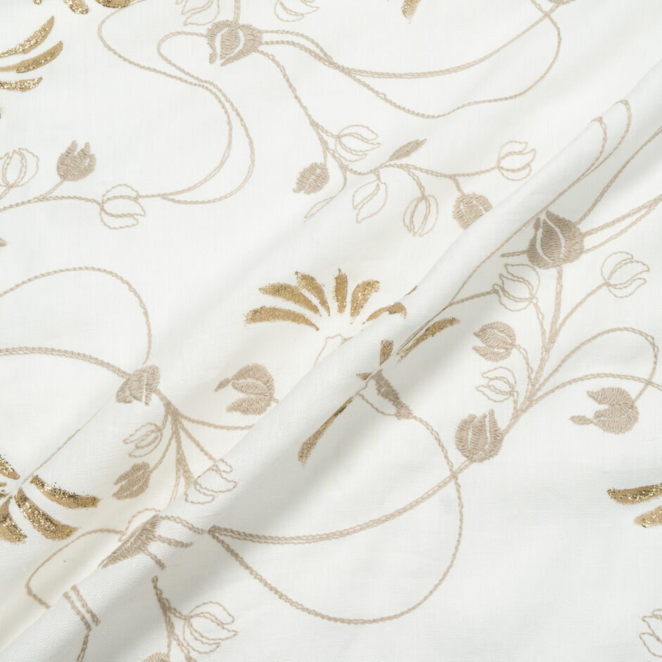 Beige Floral Embroidered Ivory Linen | Lightweight Linen