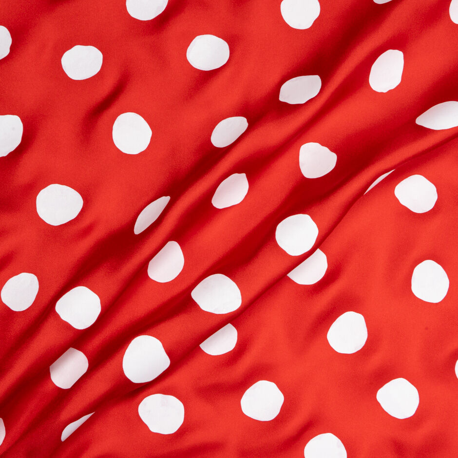 White Spot Red Silk Twill | Buy Spotted fabric