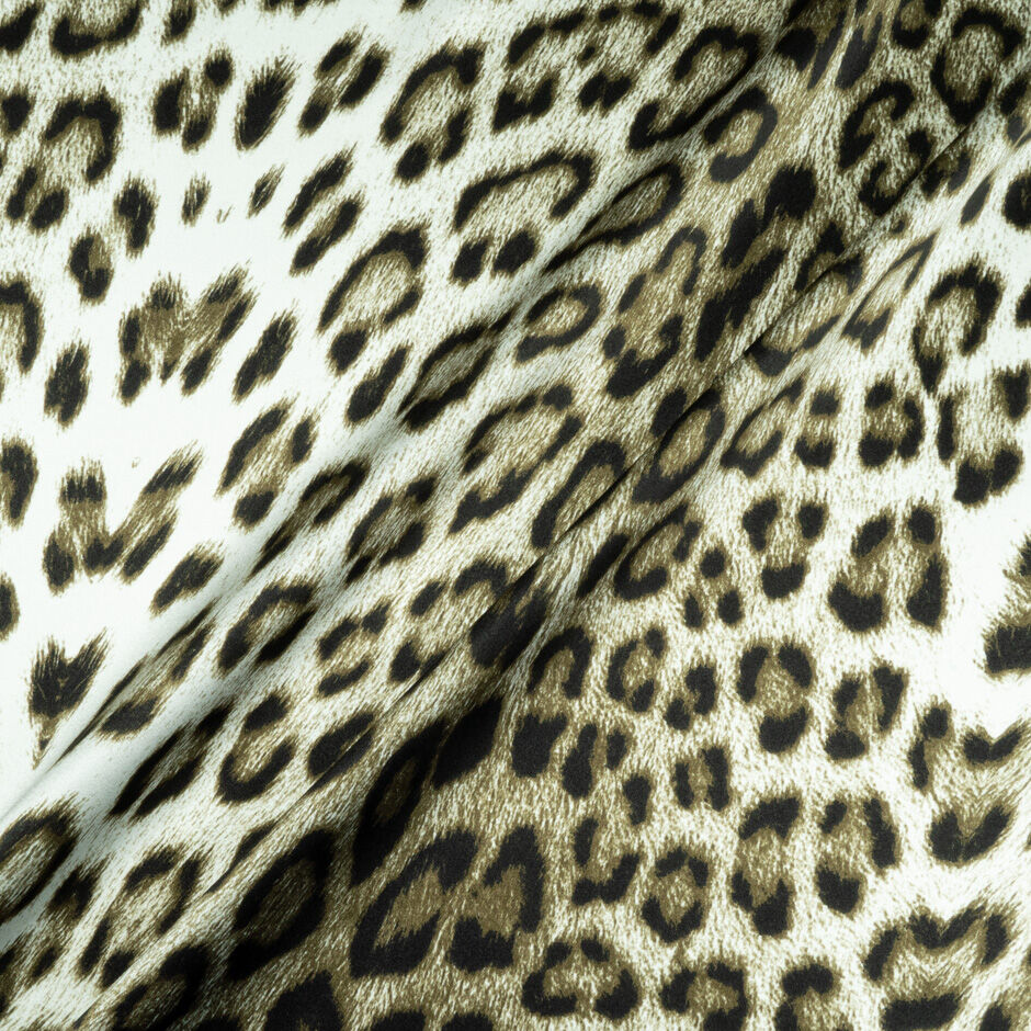 Black/Khaki Animal Print Silk Satin | Animal Print Fabric