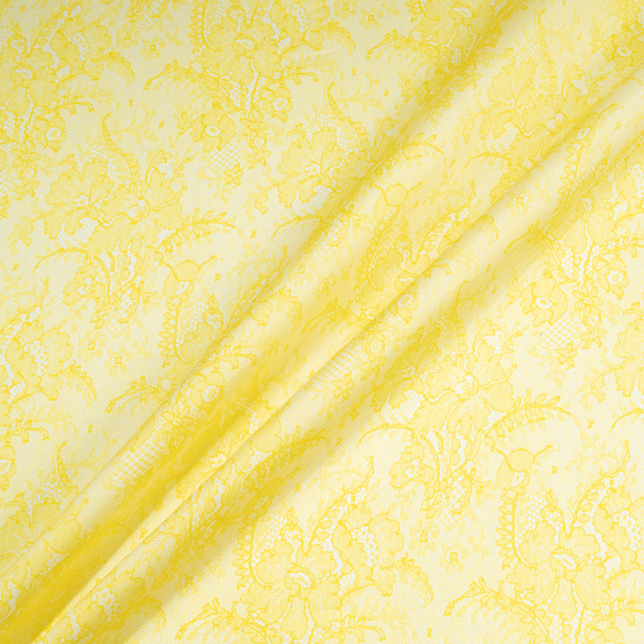 Yellow Chantilly Lace Print | Double Silk Organza