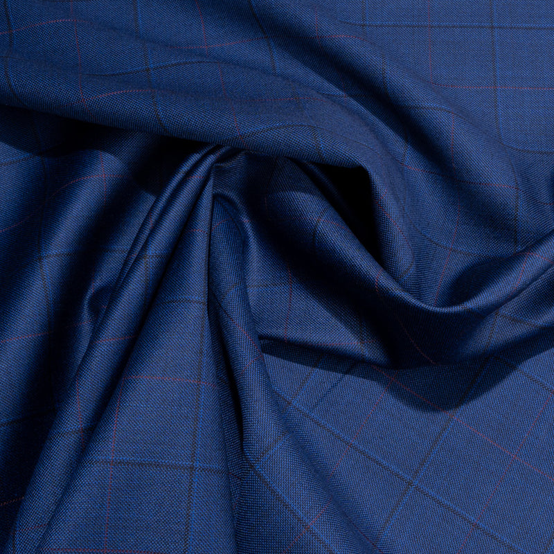 Rich Blue Super 140s Fine Check Pure Wool