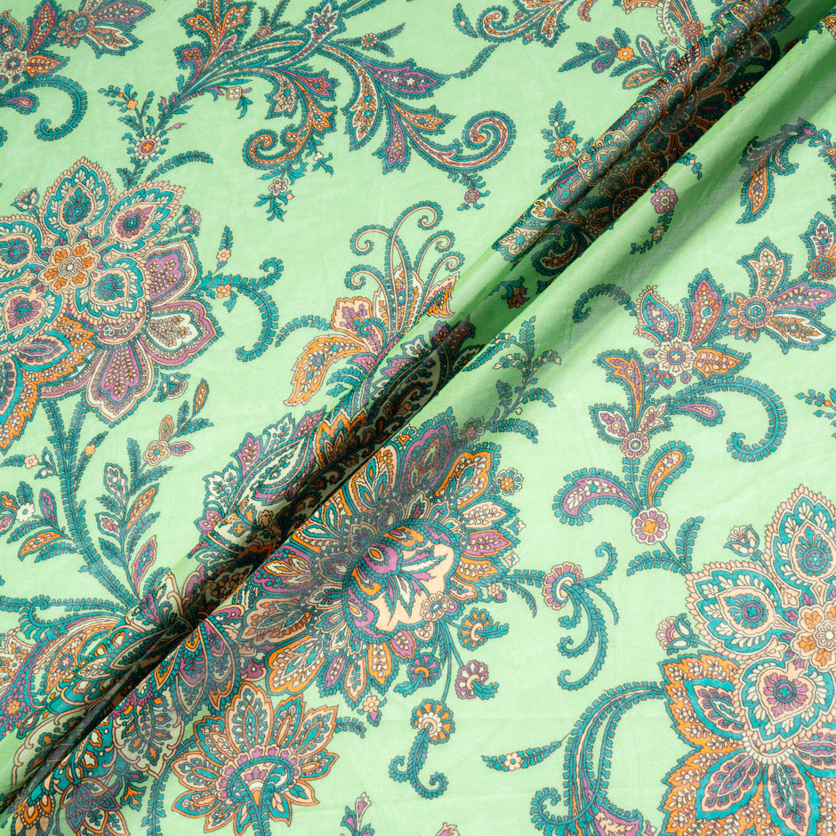 Multi Paisley Green Cotton Voile | Sheer Material