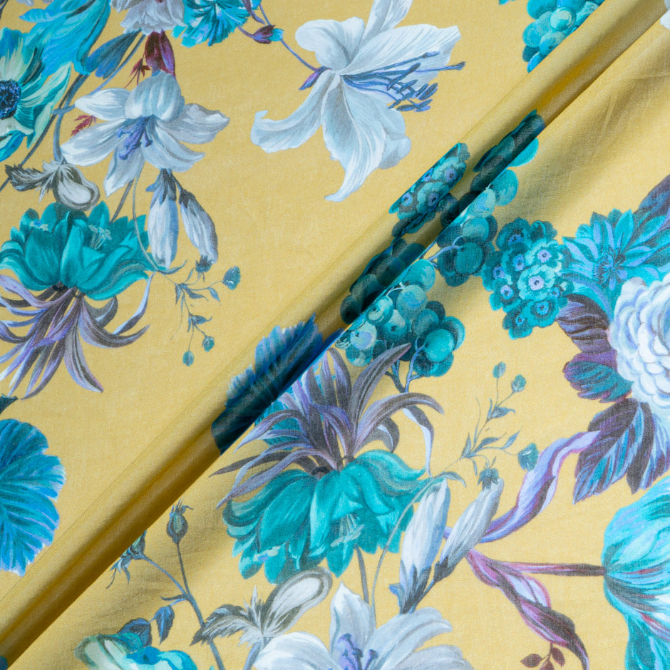 Turquoise Floral Cotton Voile | Sheer Material