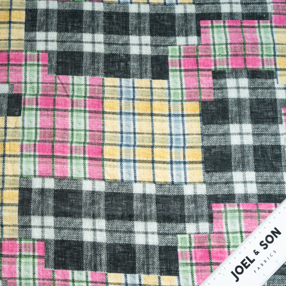 Multi-Coloured/Pink Tartan Printed Linen | Shop Linen
