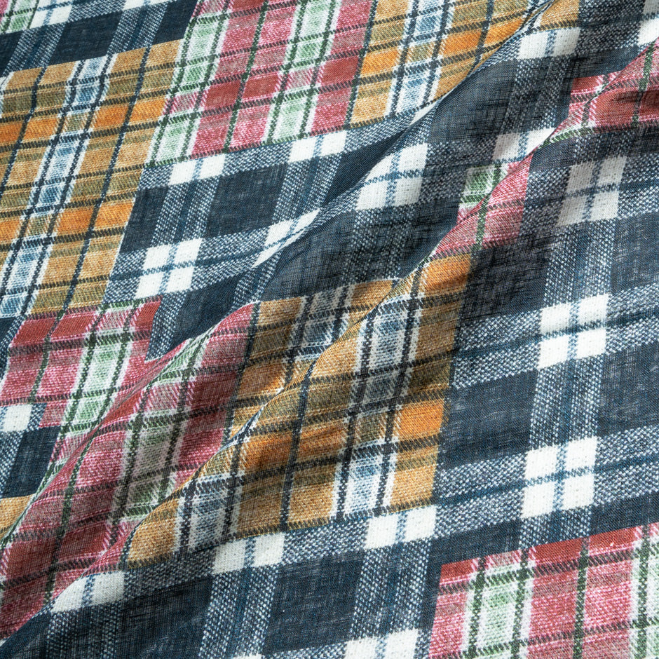 Multi-Coloured Tartan Printed Linen | Shop Linen