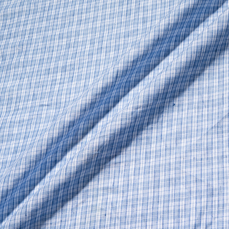 Blue Gingham Check Pure Linen | Buy Shirting Fabric