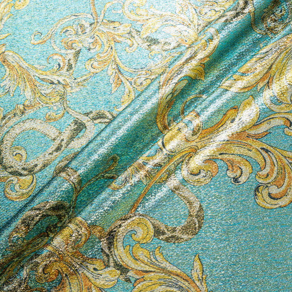 Turquoise Baroque Fabric | Jacquard Brocade
