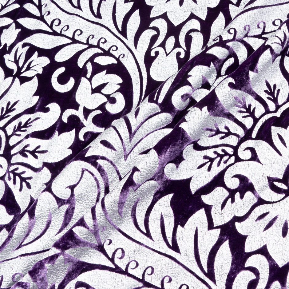 Silver Laminated Purple Velvet | Italian Velvet