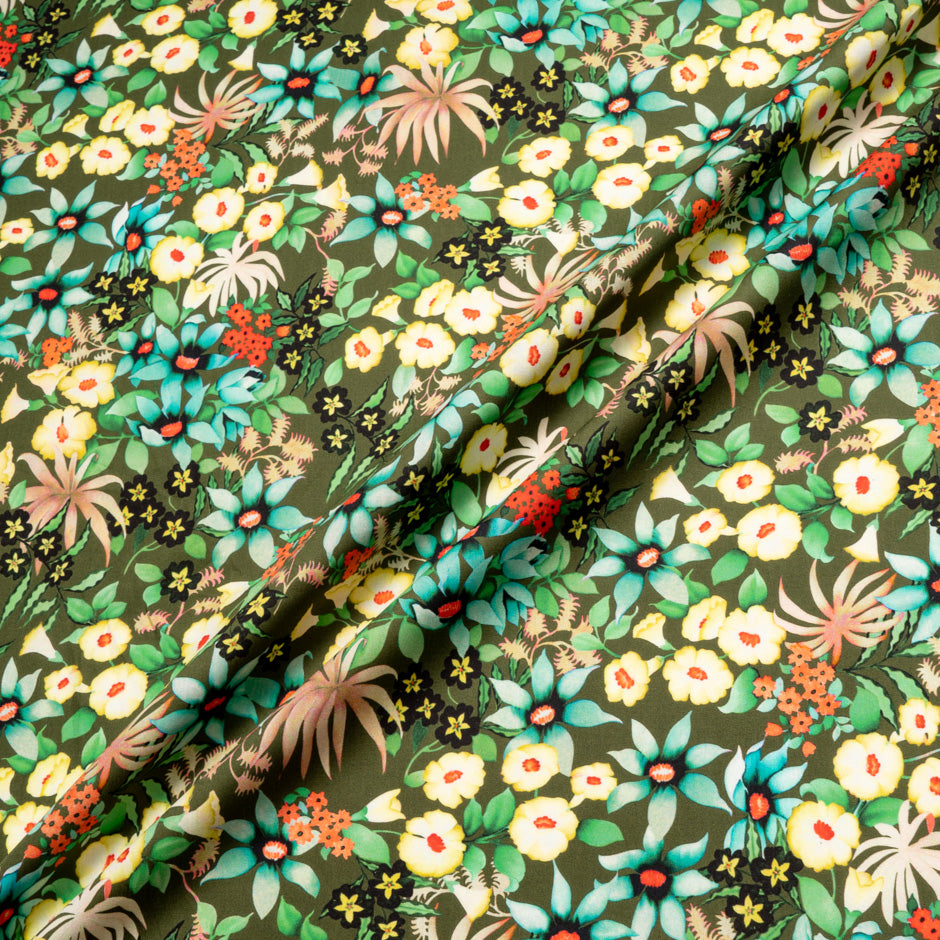 Floral Printed Green Fabric | Pure Cotton