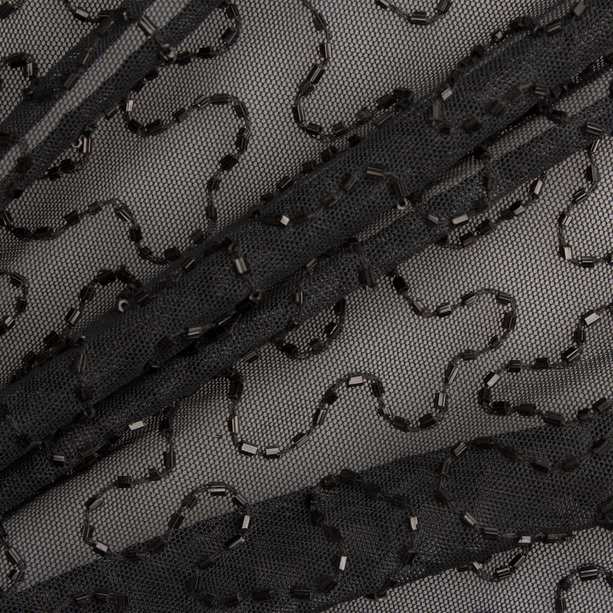 Black Bugle Beaded Tulle | Sheer Tulle