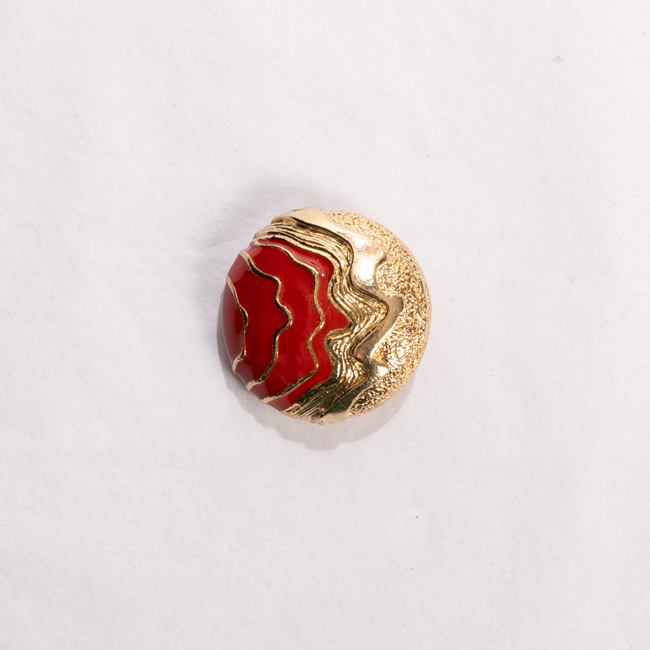Red 'Wave' Button | Gold Toned Button