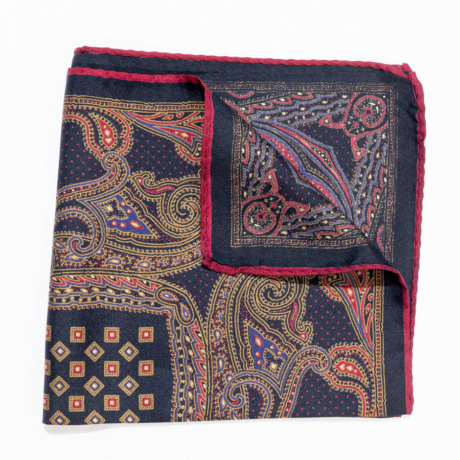 Patterned Blue Pure Silk | Pocket Handkerchief
