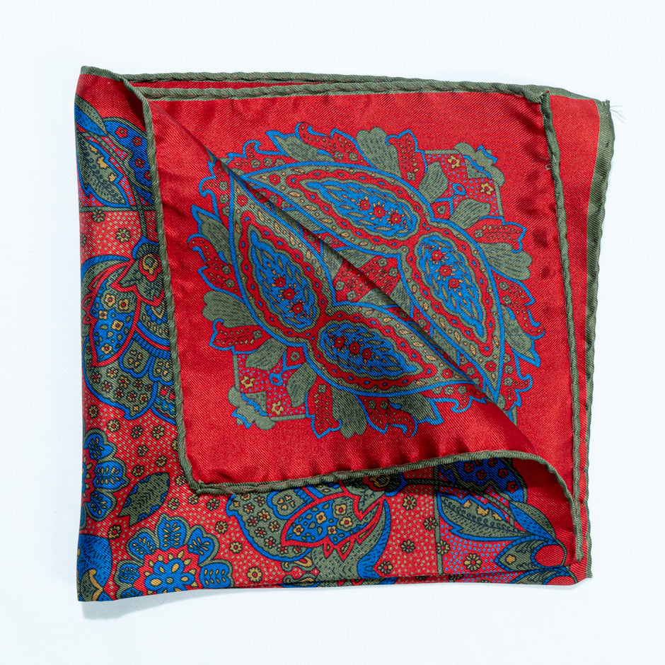 Paisley Printed Red Pure Silk | Pocket Handkerchief