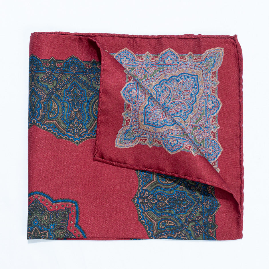 Multi Printed Red Pure Silk | Pocket Handkerchief