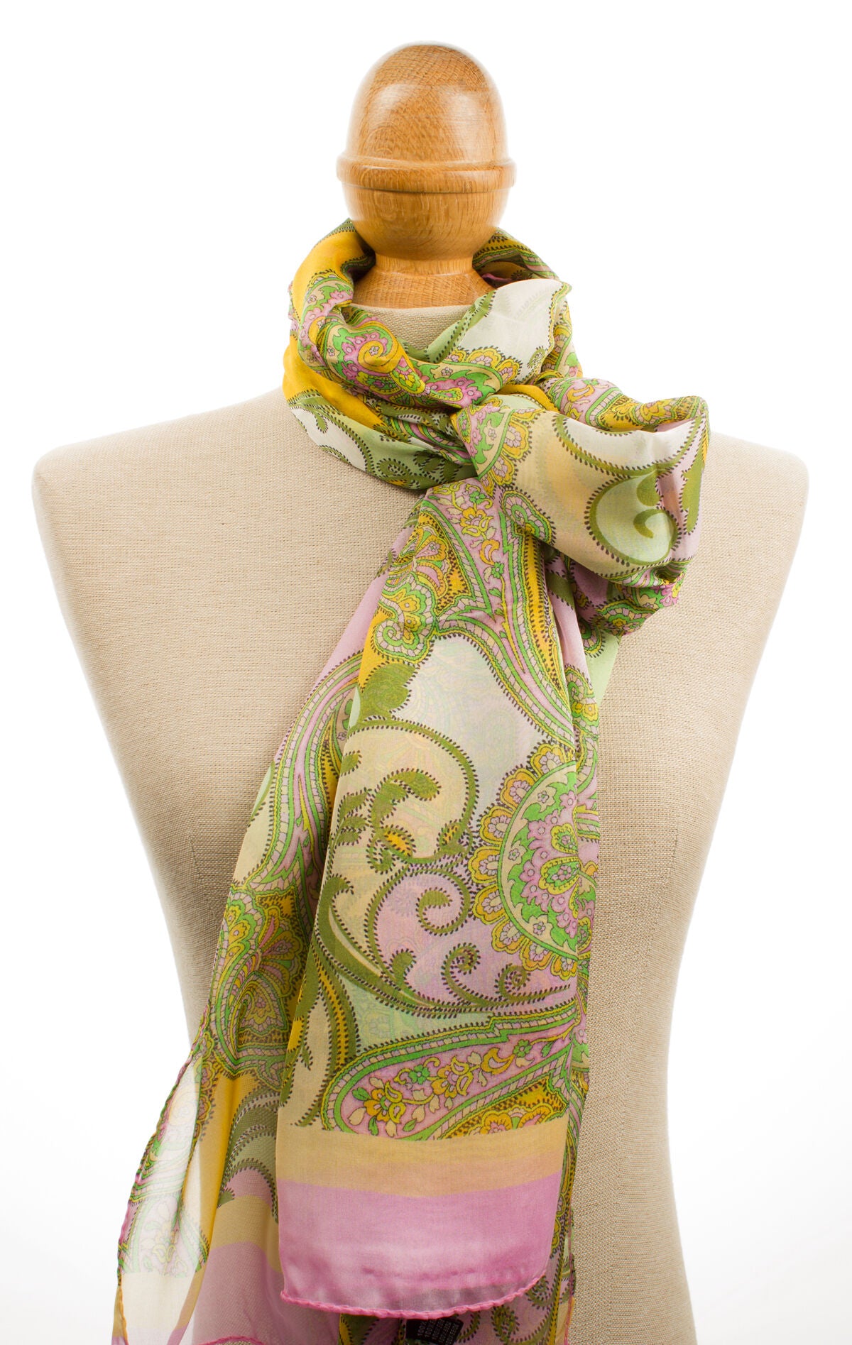 Pink & Green Paisley Printed Silk | Weave Fabric