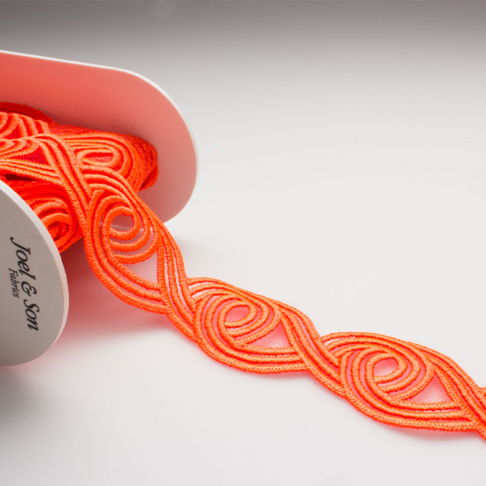Neon Orange Embroidered Trim | Woven Material