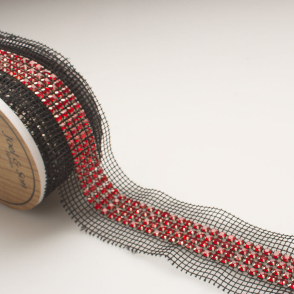 Red 4 Row Stone Trim | Embellished Material