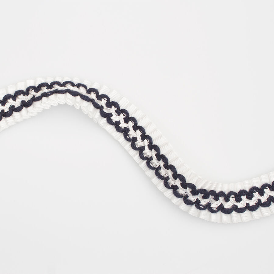 Off White & Blue Ribbon Trim | Lustrous Fabric